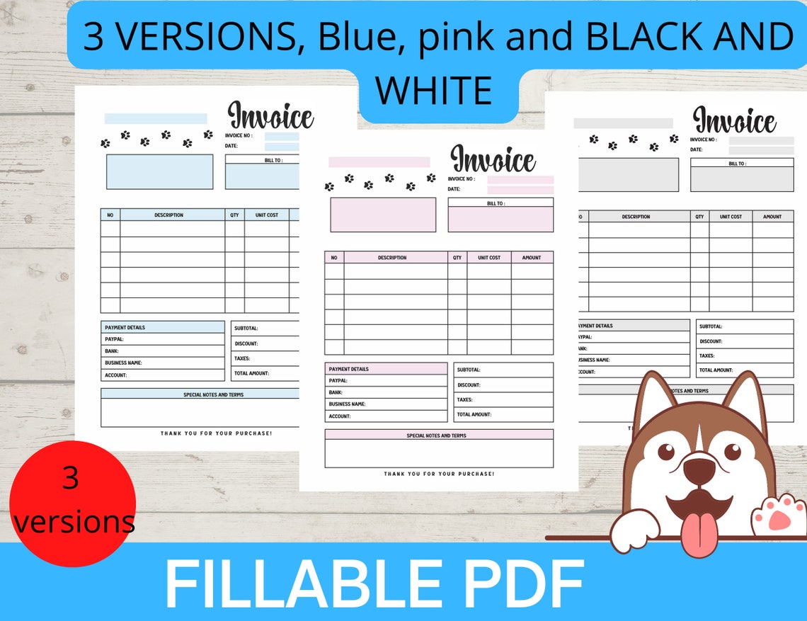 Invoice Template Editable, Small Business Invoice, Dog Breeder Invoice ...