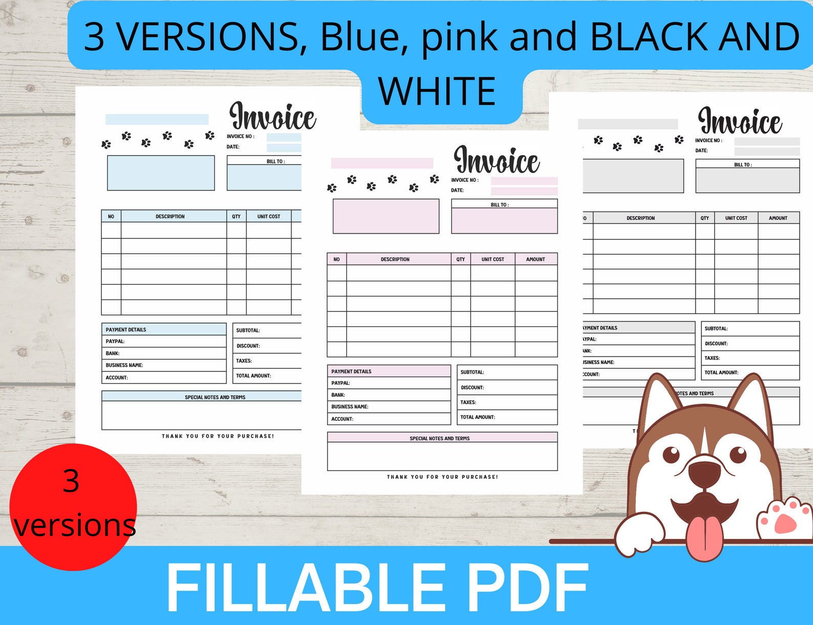 Invoice Template Editable, Small Business Invoice, Dog Breeder Invoice ...