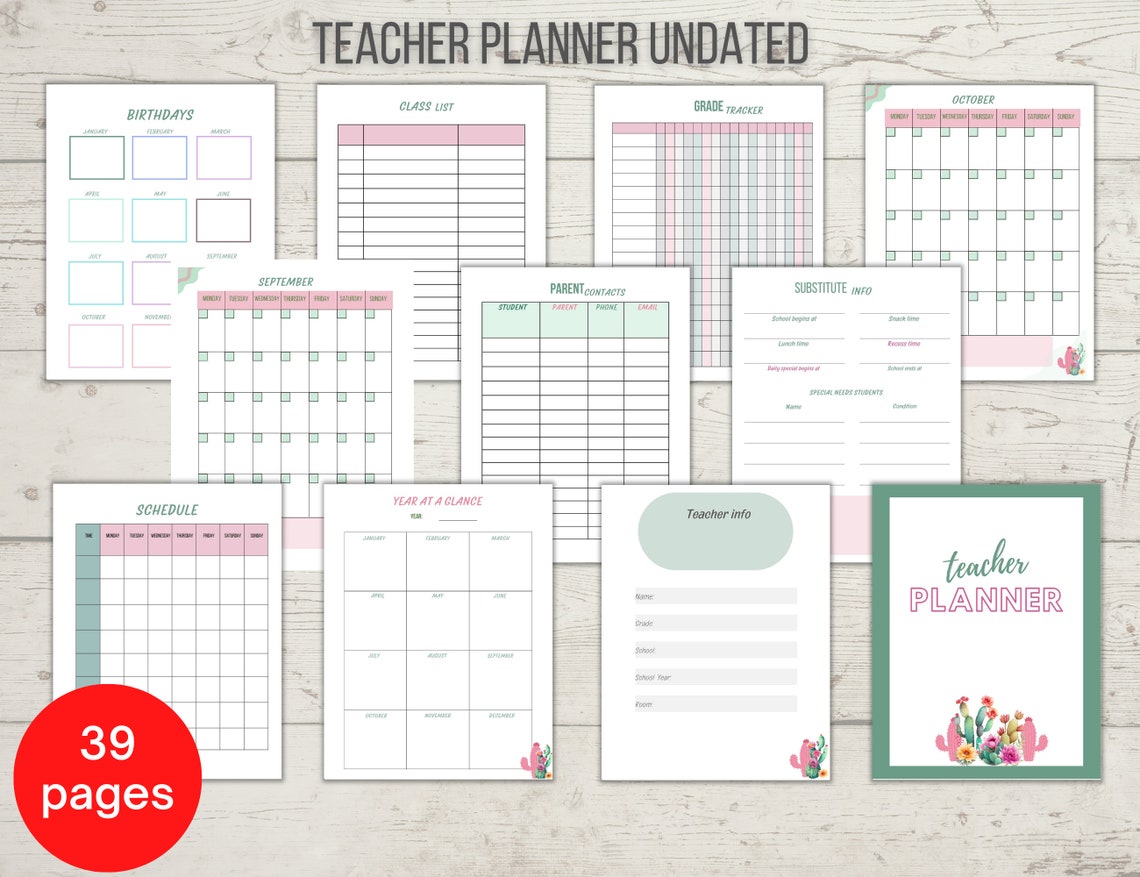 Pink Cactus Teacher Planner Printable Academic Planner - Etsy