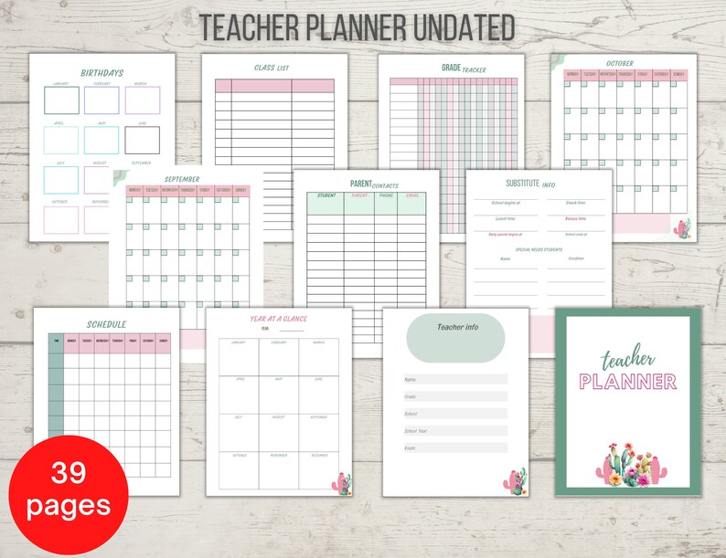 Pink Cactus Teacher Planner Printable, Academic Planner, Teacher Binder ...