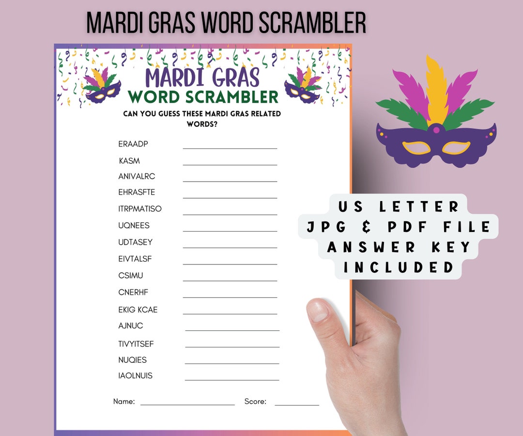 Mardi Gras Word Scramble Printable Game, Mardi Gras Party Game - Etsy