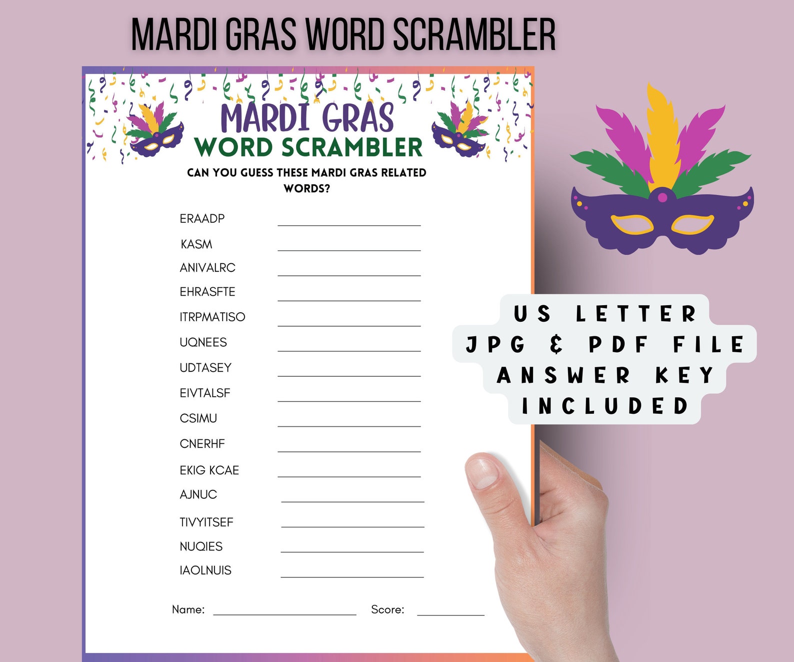 Mardi Gras Word Scramble Printable Game, Mardi Gras Party Game - Etsy