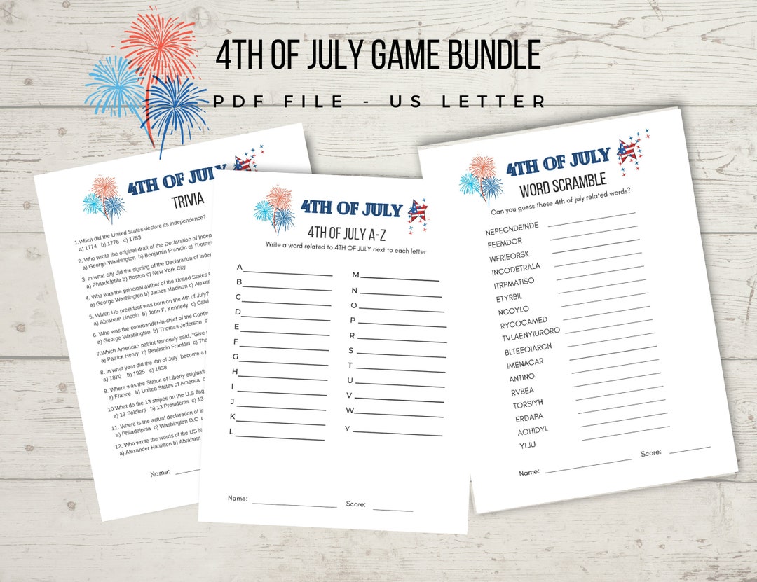4th of July Game Bundle, Includes Trivia, Word Scramble and A-Z 4th of ...
