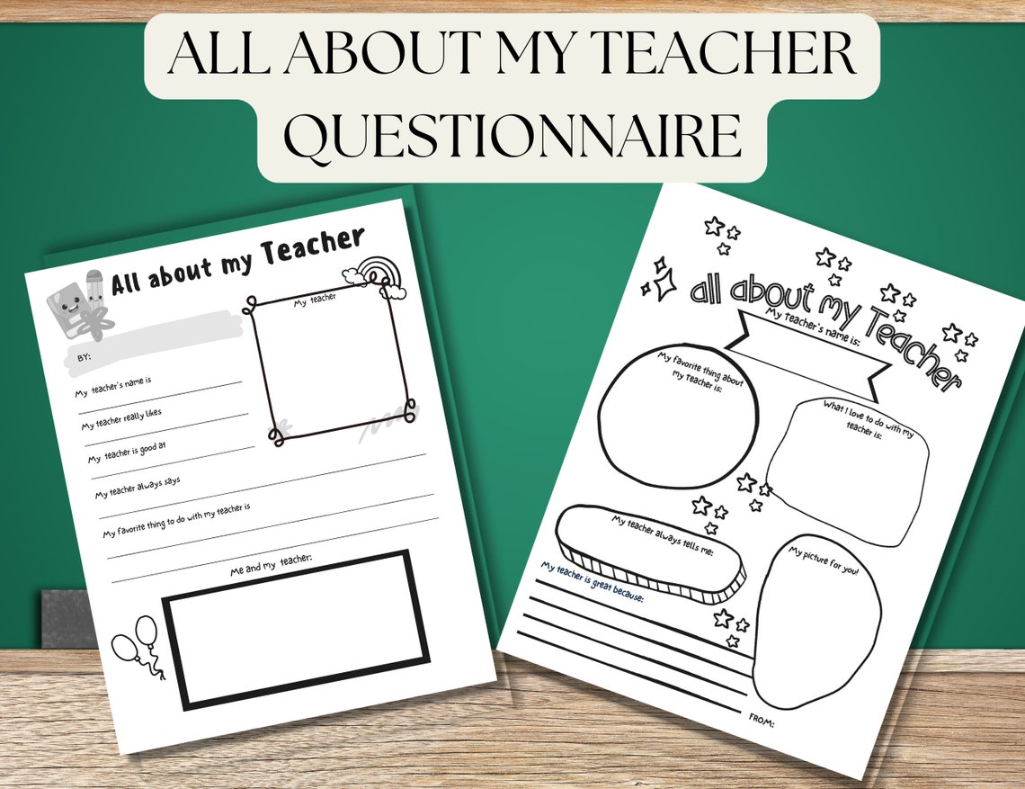 All About My Teacher Questionnaire, Teacher Questionnaire Gift Black ...