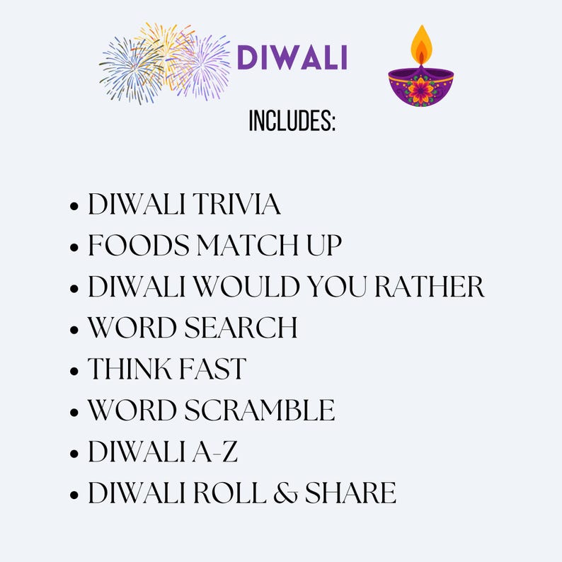 Diwali Games, Diwali Bundle Activity, Diwali Trivia Game, Printable ...