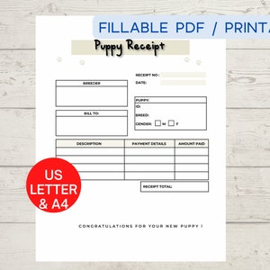 Puppy Invoice and Receipt, Fillable Dog Breeder Forms, Puppy Bill - Etsy
