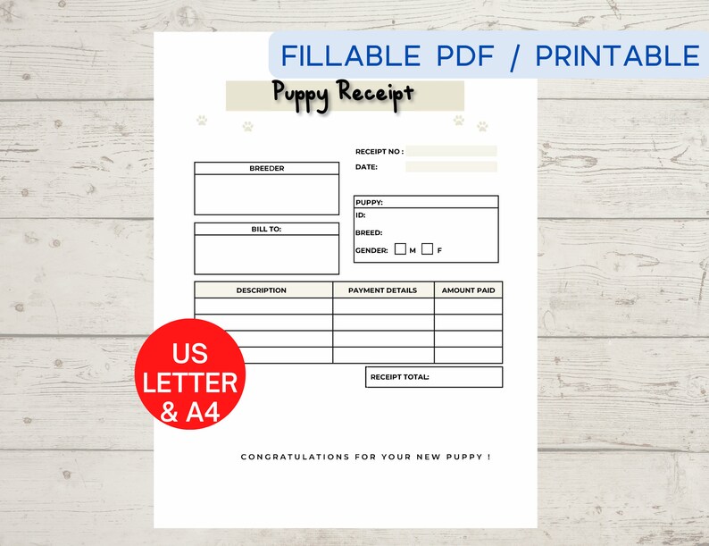 Puppy Invoice and Receipt, Fillable Dog Breeder Forms, Puppy Bill - Etsy