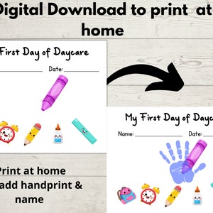 My First Day of Daycare Handprint Art Printable, Back to School ...