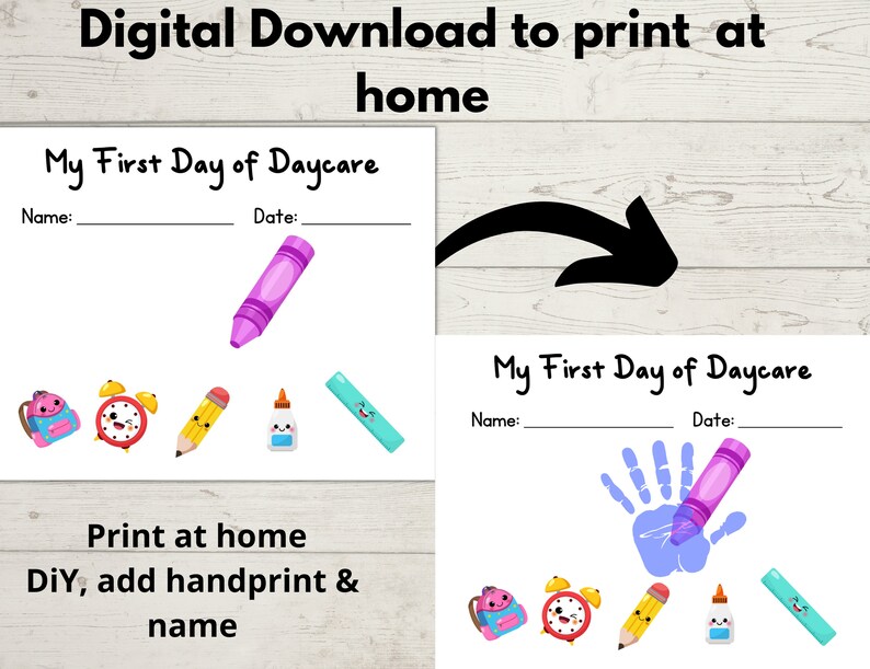 My First Day of Daycare Handprint Art Printable Back to - Etsy
