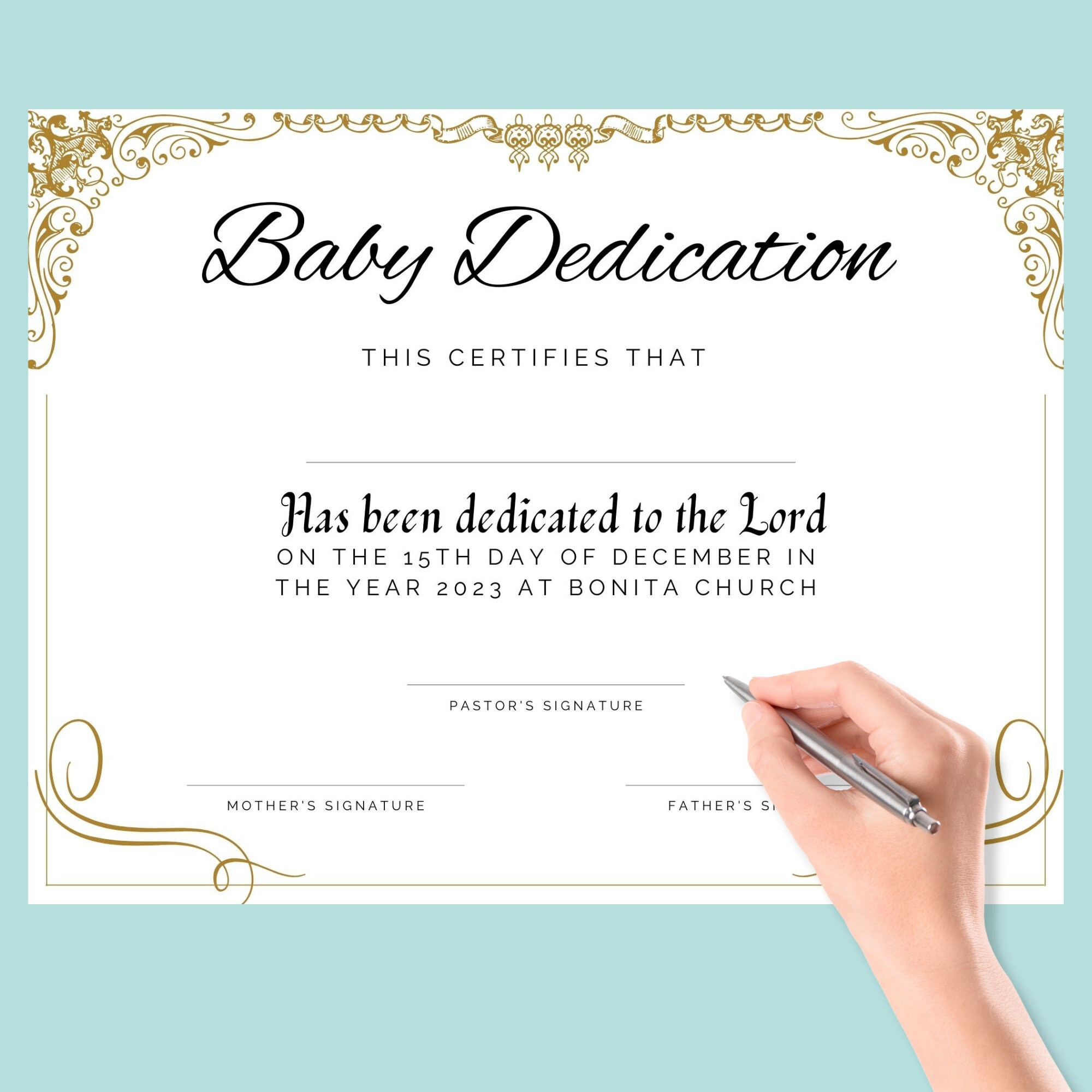 Baby Dedication Certificate Canva Template, Editable Dedication ...