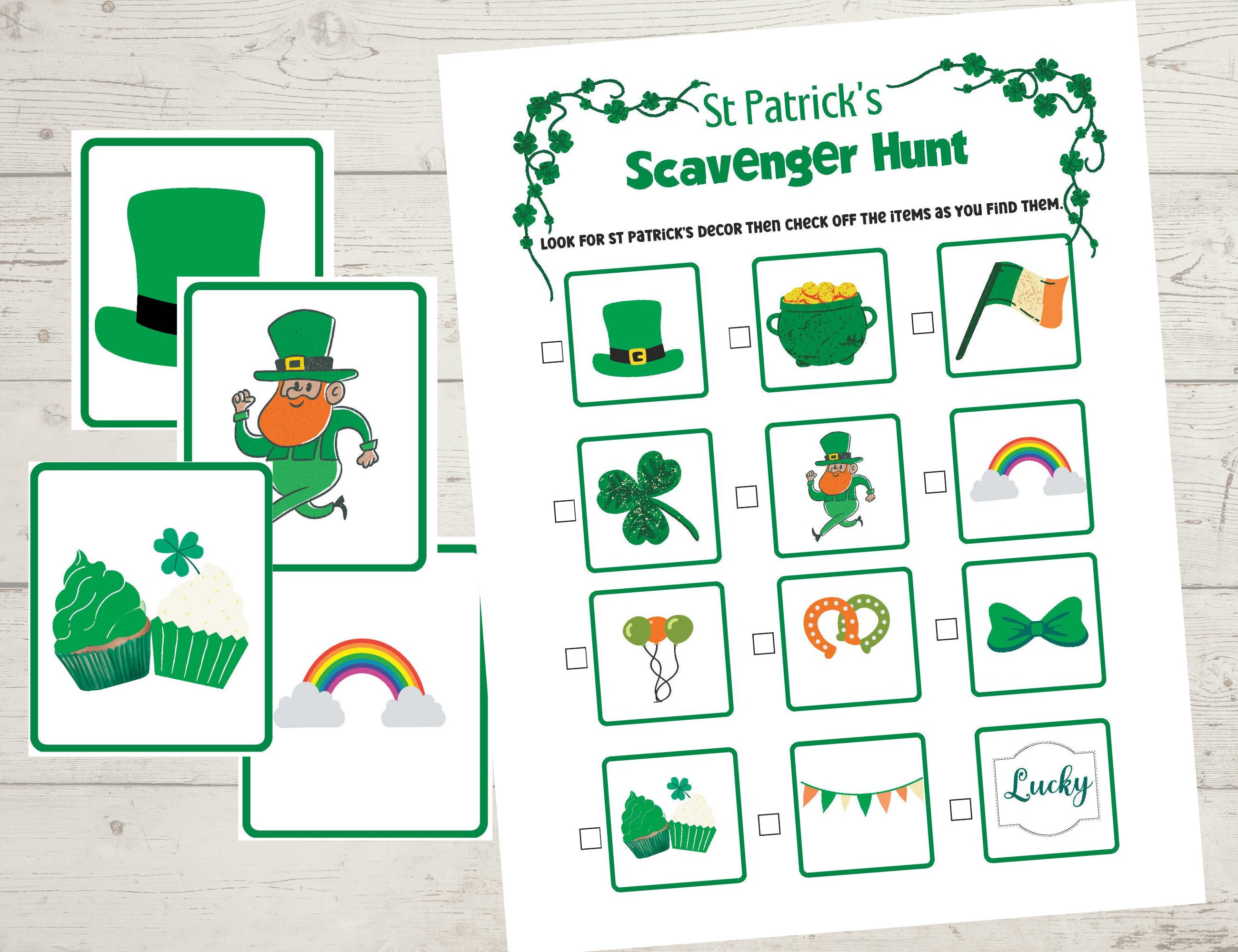 St Patricks Day Scavenger Hunt Kids, Includes Cards for Indoor Game, St ...