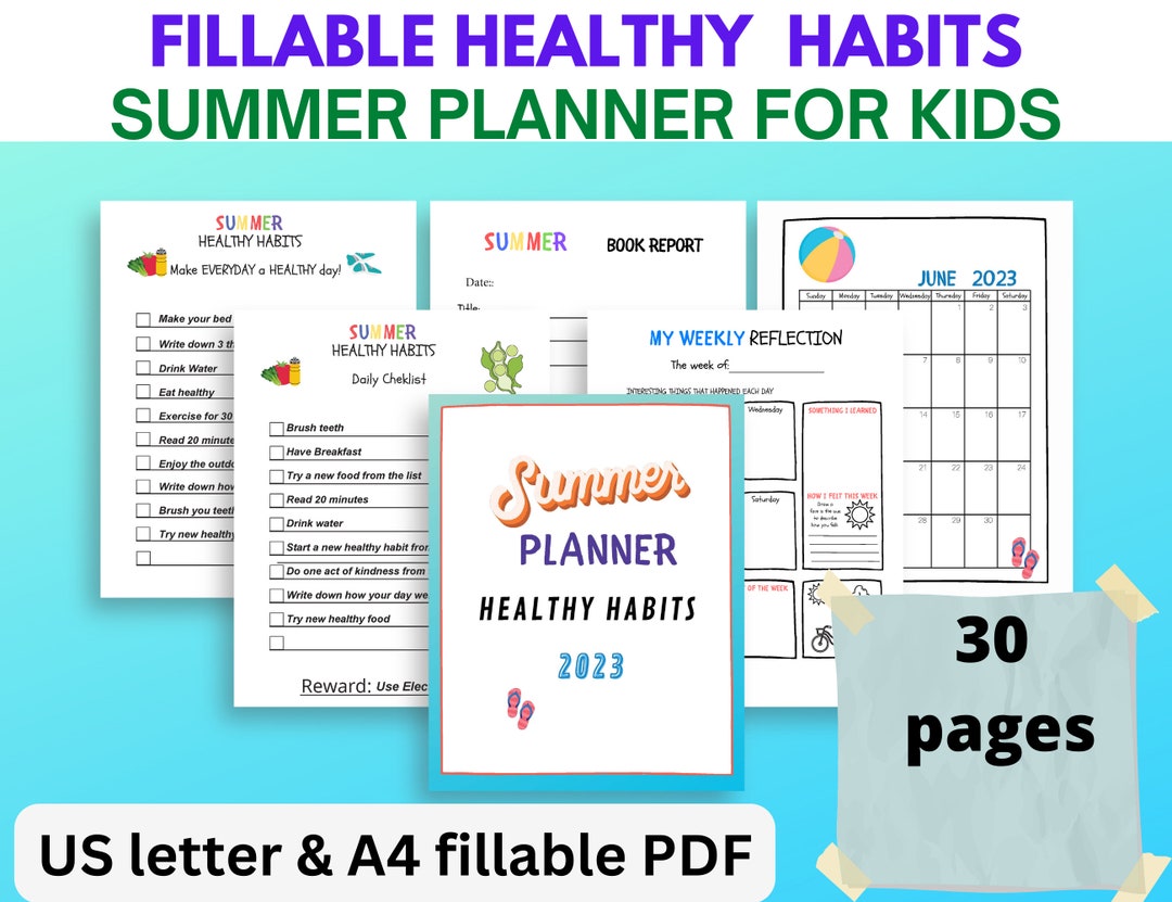 Printable SUMMER Planner Editable for Kids Healthy Habits Summer ...