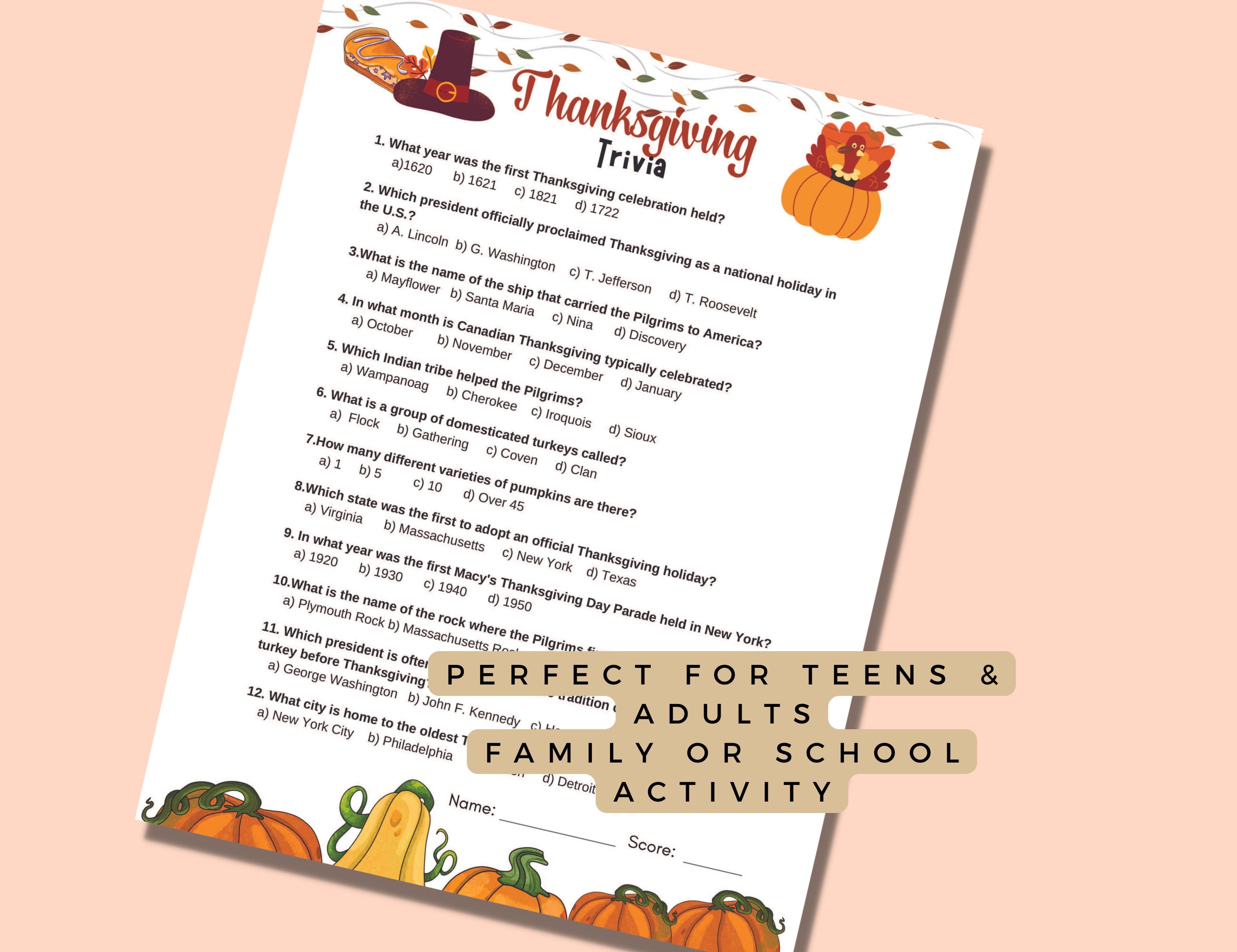 Thanksgiving Trivia Game, Thanksgiving Office Party Game - Etsy