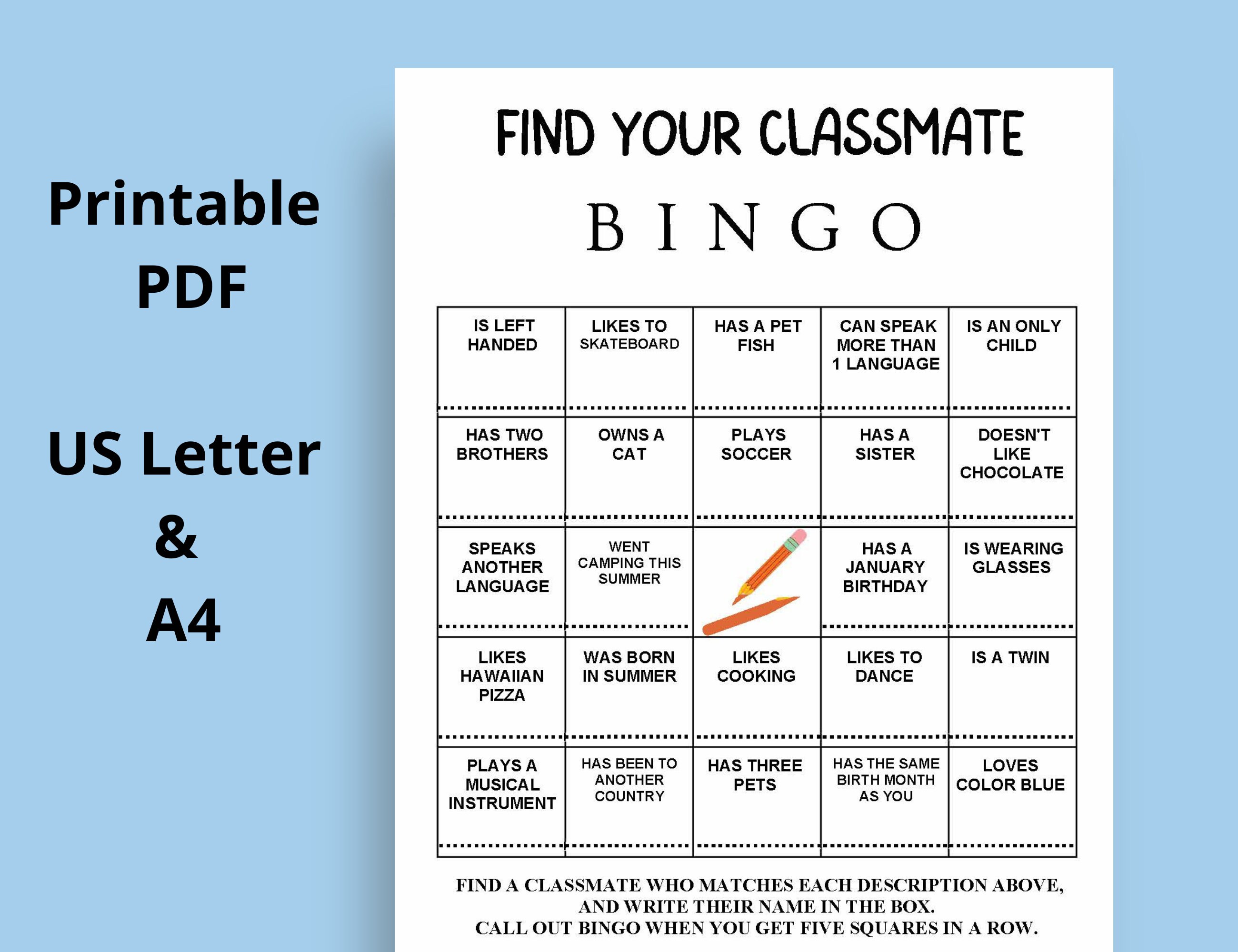 Find Your Classmate Bingo, Icebreaker Bingo, Back to School Activity - Etsy
