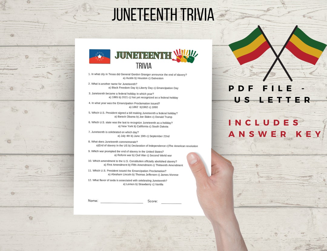 Juneteenth Trivia Game Printable, Party or School Emancipation Game ...