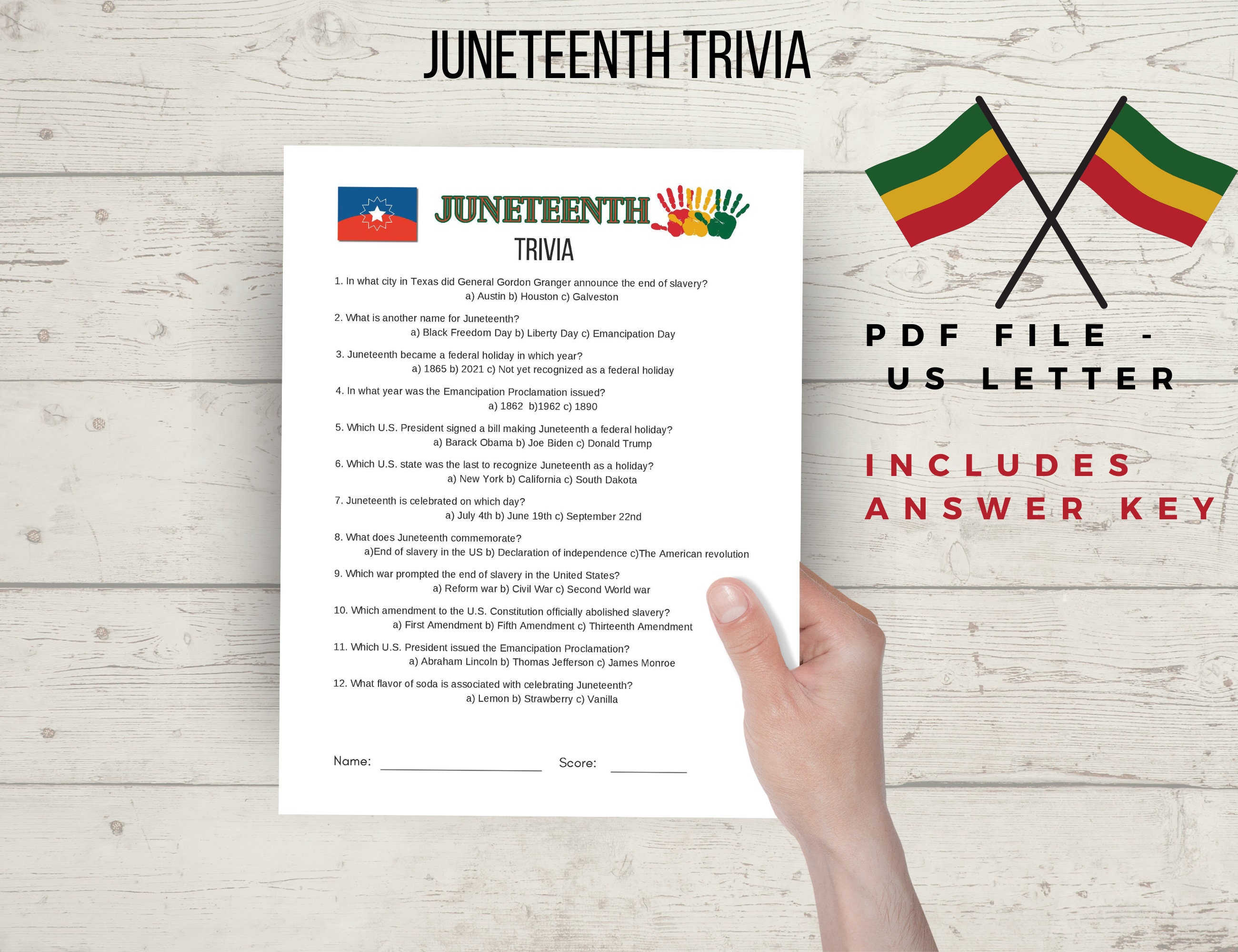 Juneteenth Trivia Game Printable, Party or School Emancipation Game ...