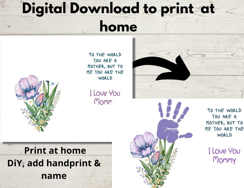 Mother's Day Flower Handprint Art, I Love You Mommy Printable Gift ...