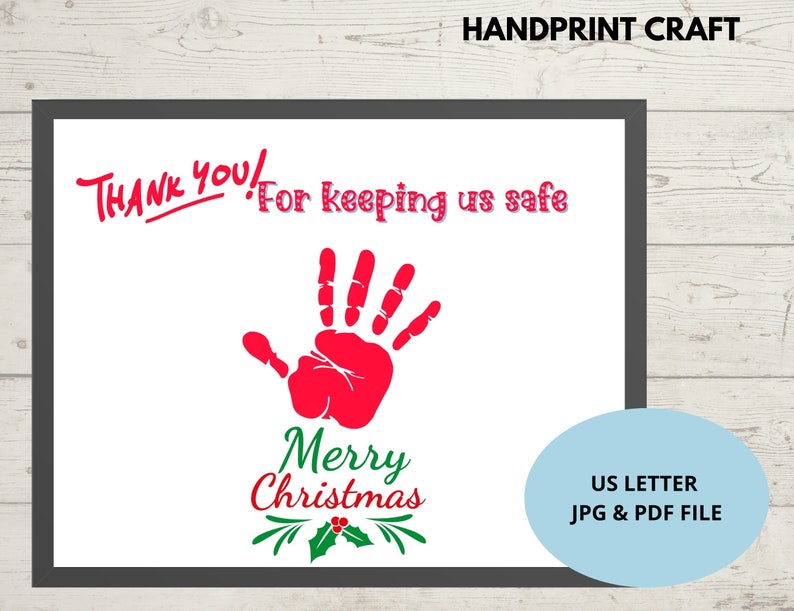 Thank You for Keeping Us Safe Christmas Handprint Craft Printable ...