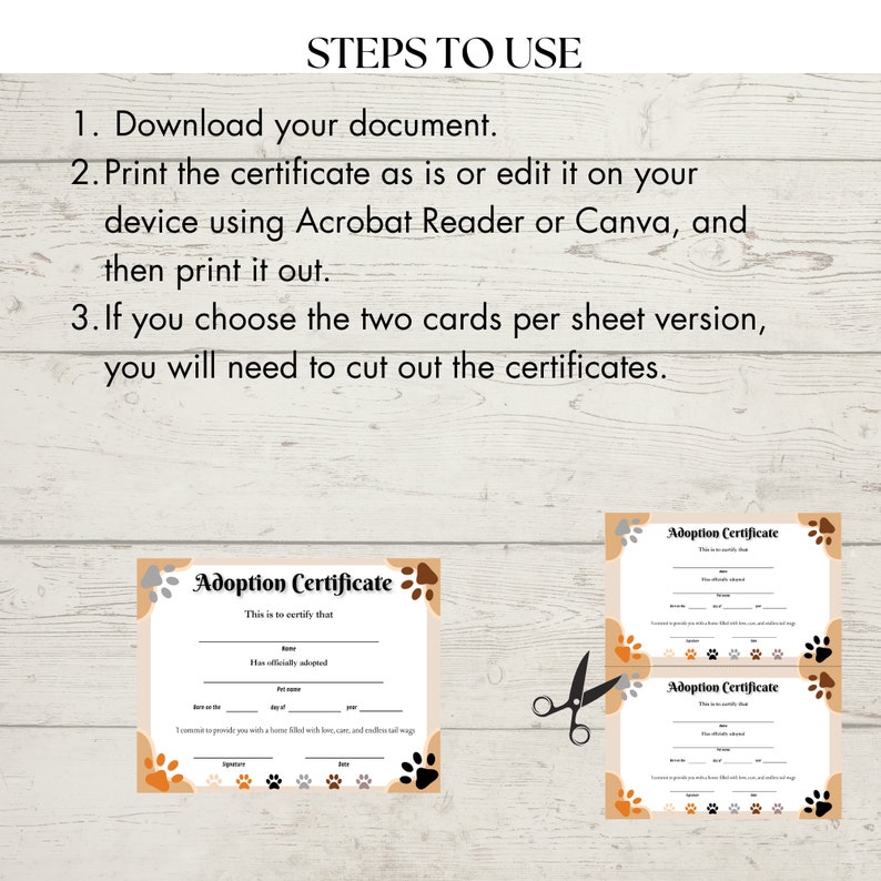 Pet Adoption Certificate Editable, Puppy Adoption Party, Dog Adoption ...