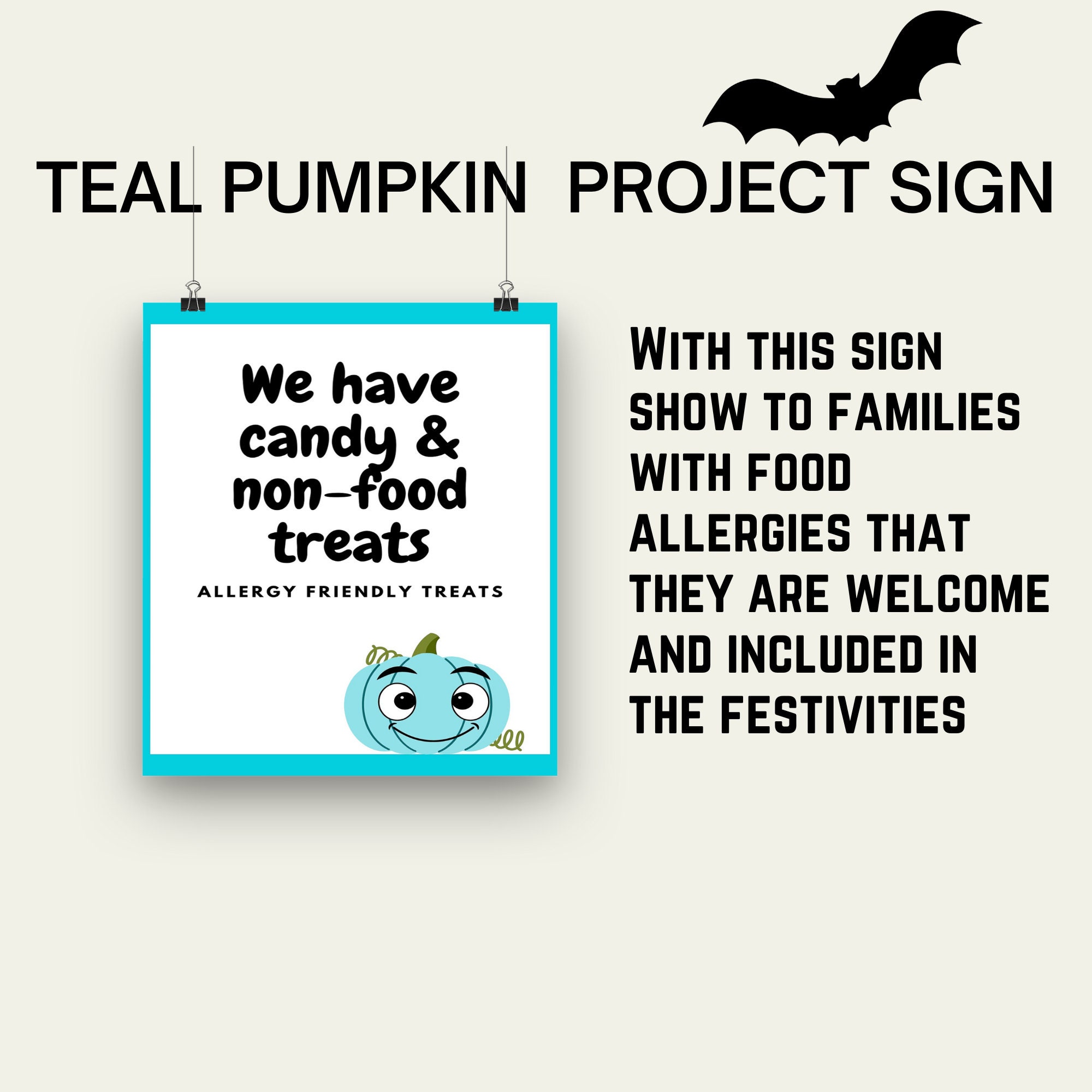 Teal Pumpkin Project Sign, Allergy Safe Halloween Sign, Trick or Treat ...
