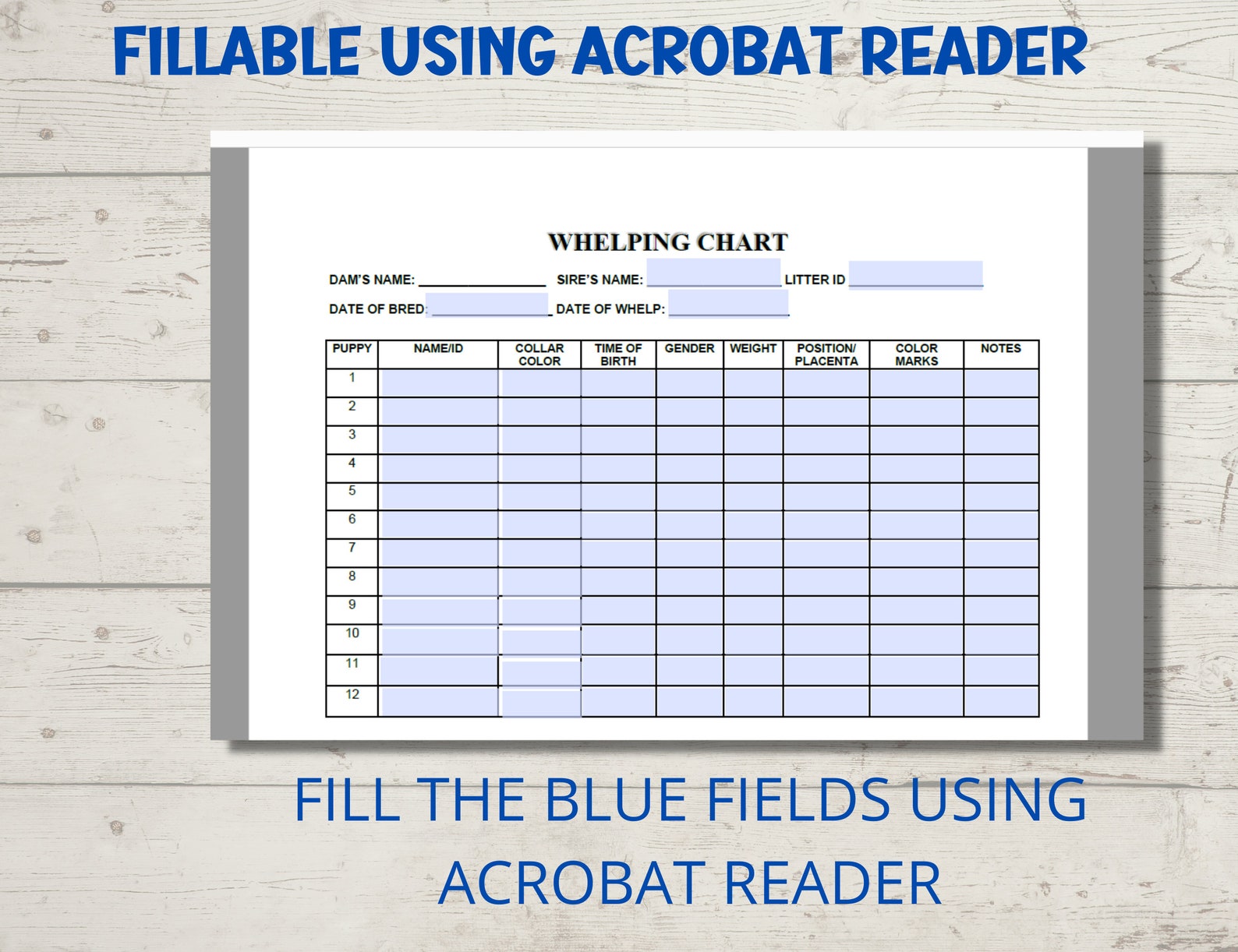Whelping Chart Editable, Whelping Record, Puppy Whelping, Breeder Forms ...