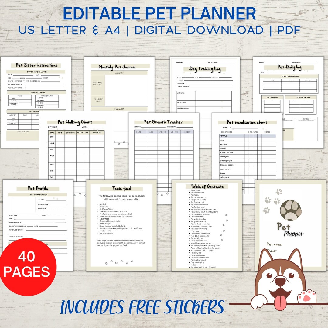 Pet Planner Printable and Editable, Puppy Planner, Pet Care Planner ...