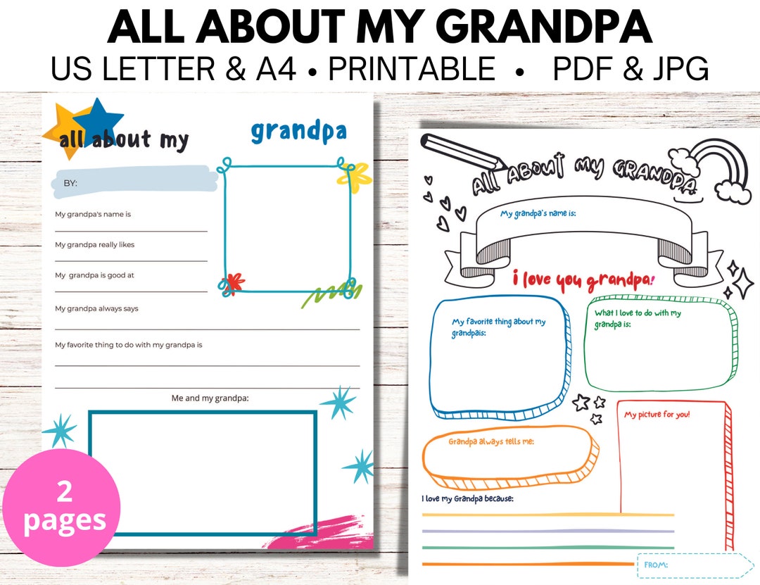 All About My Grandpa Printable File, Father's Day Card | Kid's Gift for ...