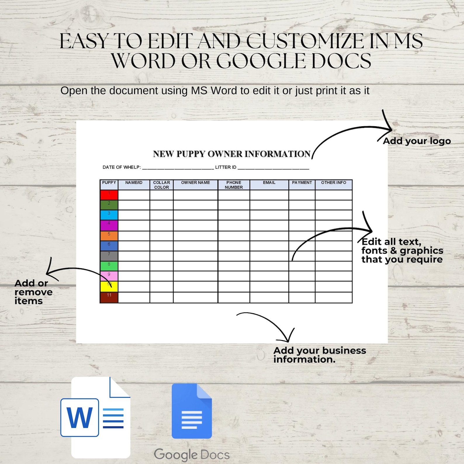 Breeder Forms, Dog Breeder Records, Dog Breeder Charts, Whelping Chart ...