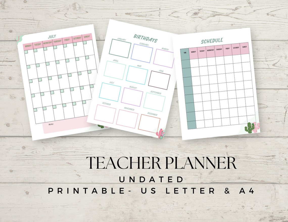 Pink Cactus Teacher Planner Printable - Etsy