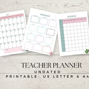 Pink Cactus Teacher Planner Printable, Academic Planner, Teacher Binder ...