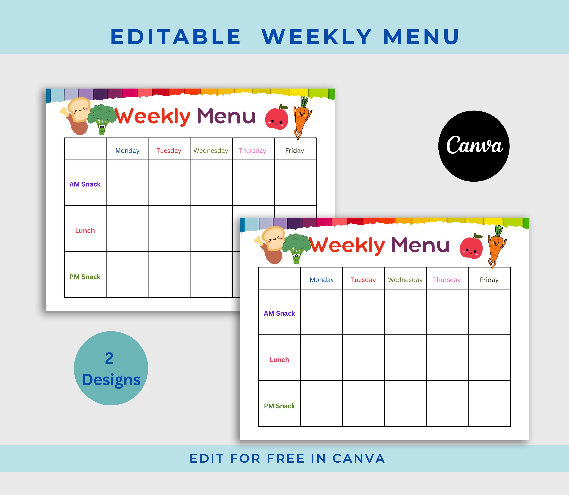 Daycare Weekly Menu Printable, Daycare Meal Menu, Editable Menu ...