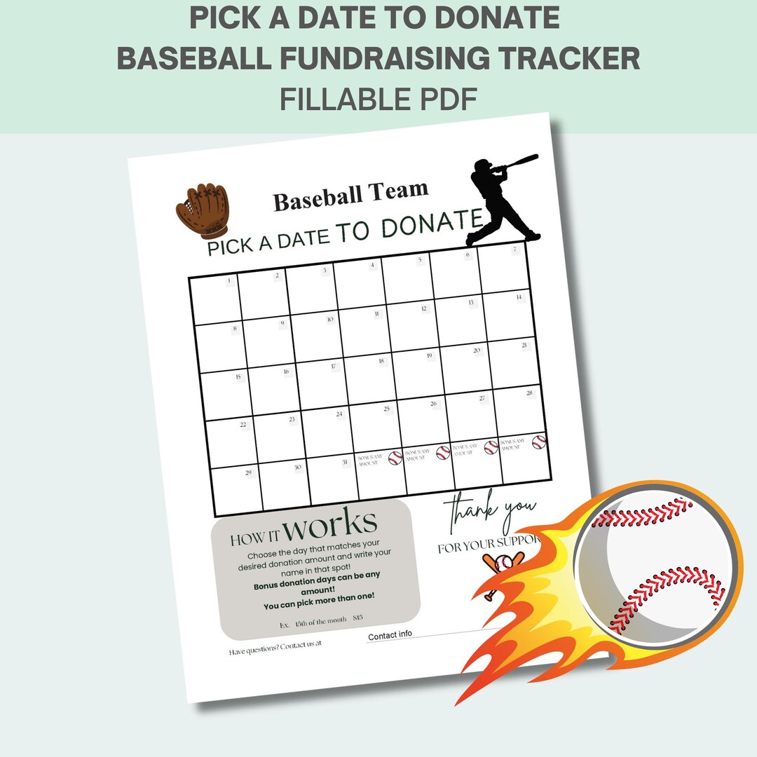 Pick a Date Donation Baseball Fundraiser, Baseball Donation, Baseball ...