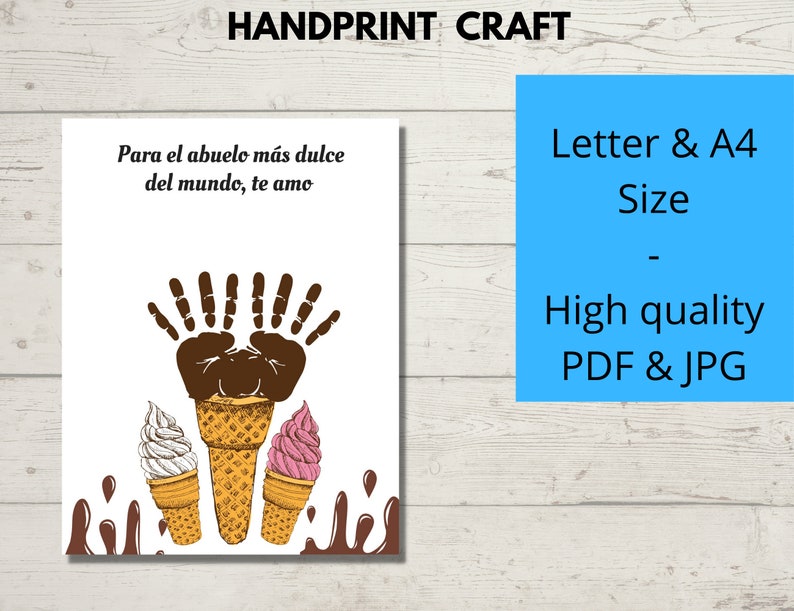 Abuelo Handprint Art, Gift for Abuelo in Spanish, Ice Cream Cone ...