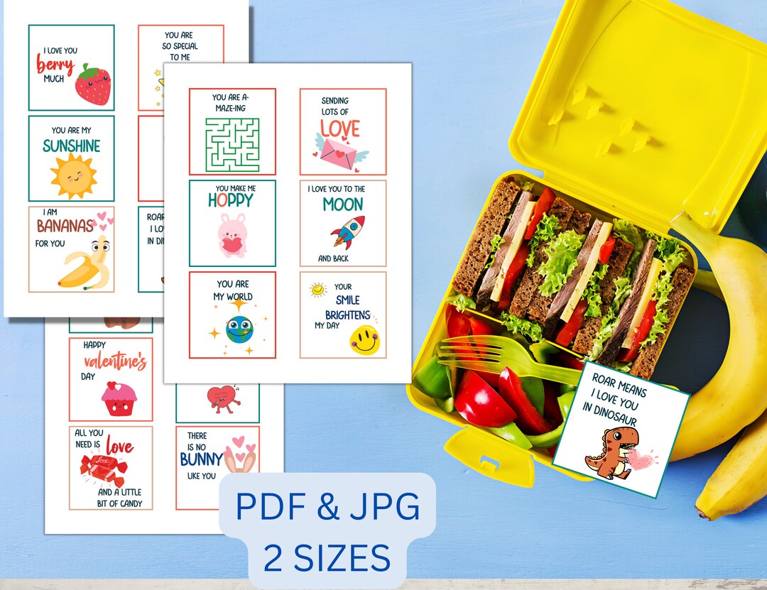 Valentines Lunchbox Notes for Kids, Valentine's Day Printable Love ...