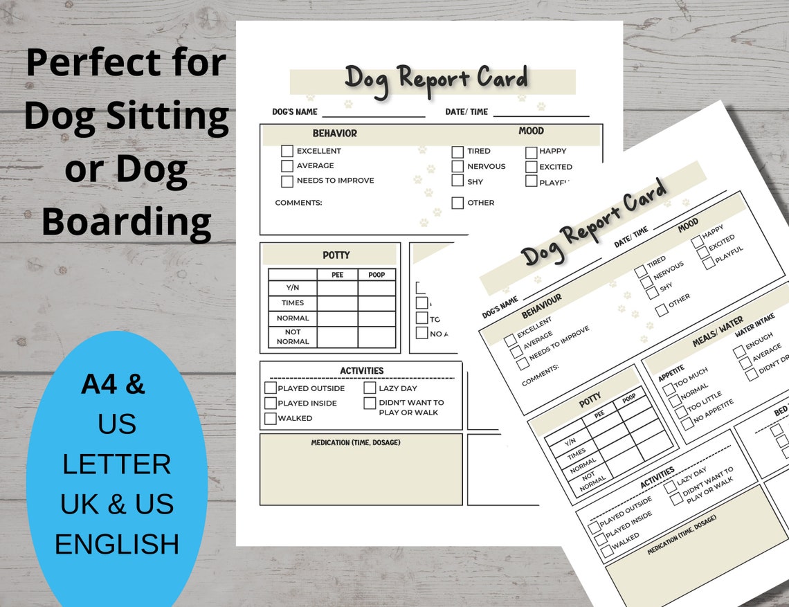 Dog Report Card, Dog Boarding Report Card, Pet Sitter Report Printable ...