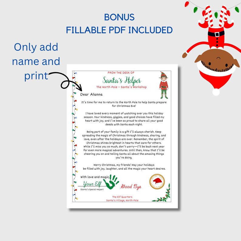 Elf Goodbye Letter Printable, Editable Canva Template & Fillable PDF ...
