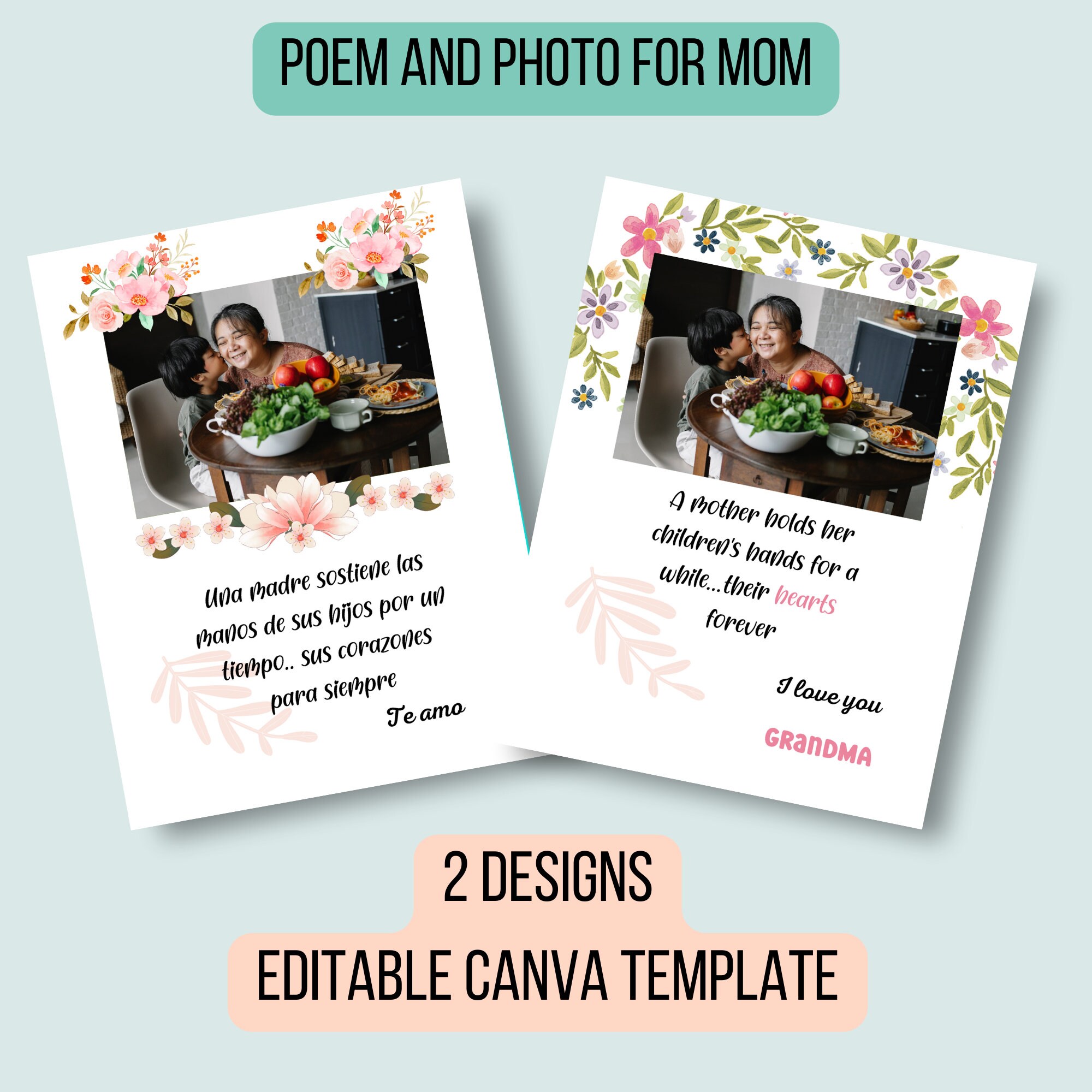 Mothers Day Poem Printable With Photo, Canva Editable, English and ...