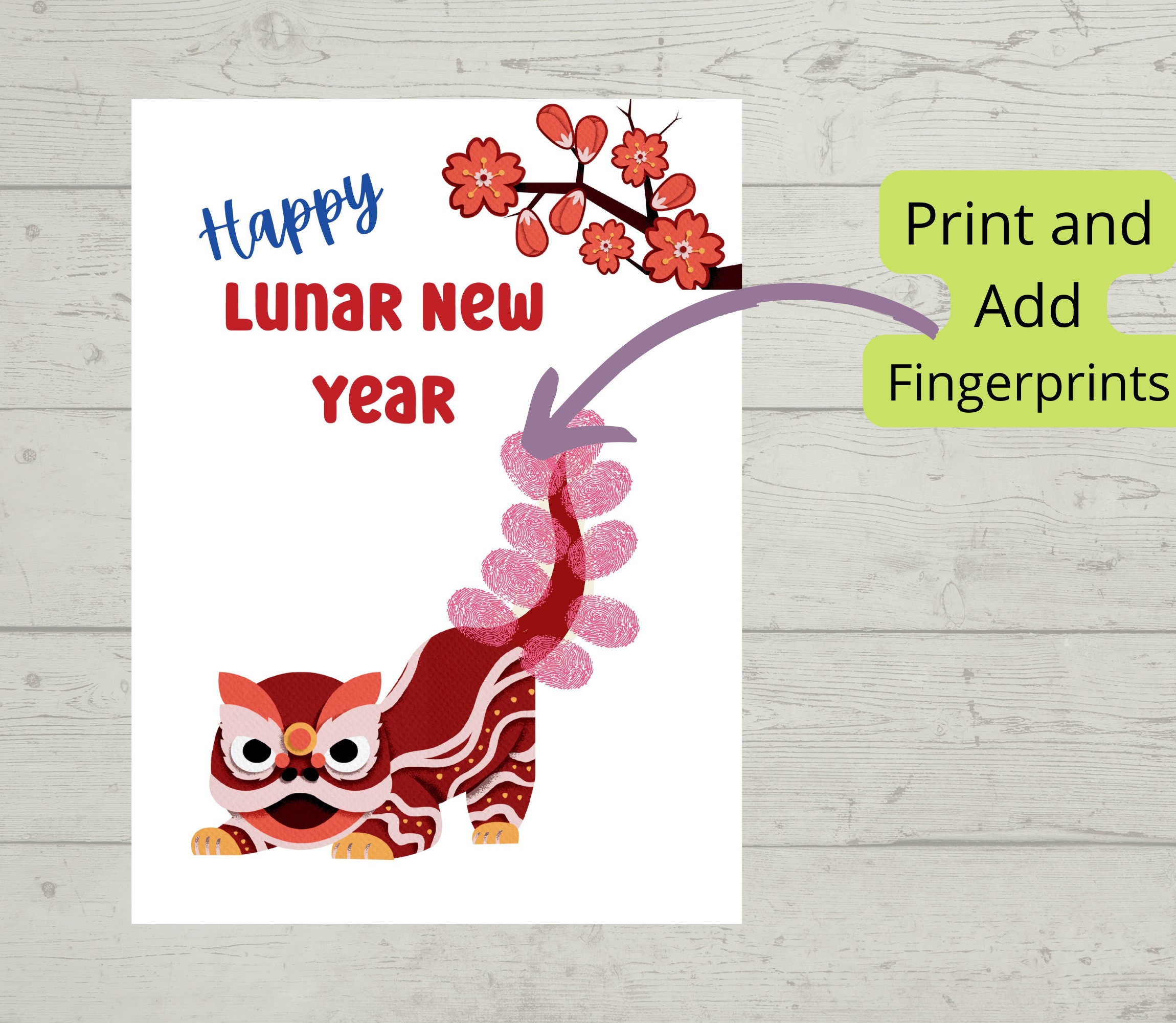 Lunar New Year Dragon Fingerprint or Handprint Card Craft Printable ...