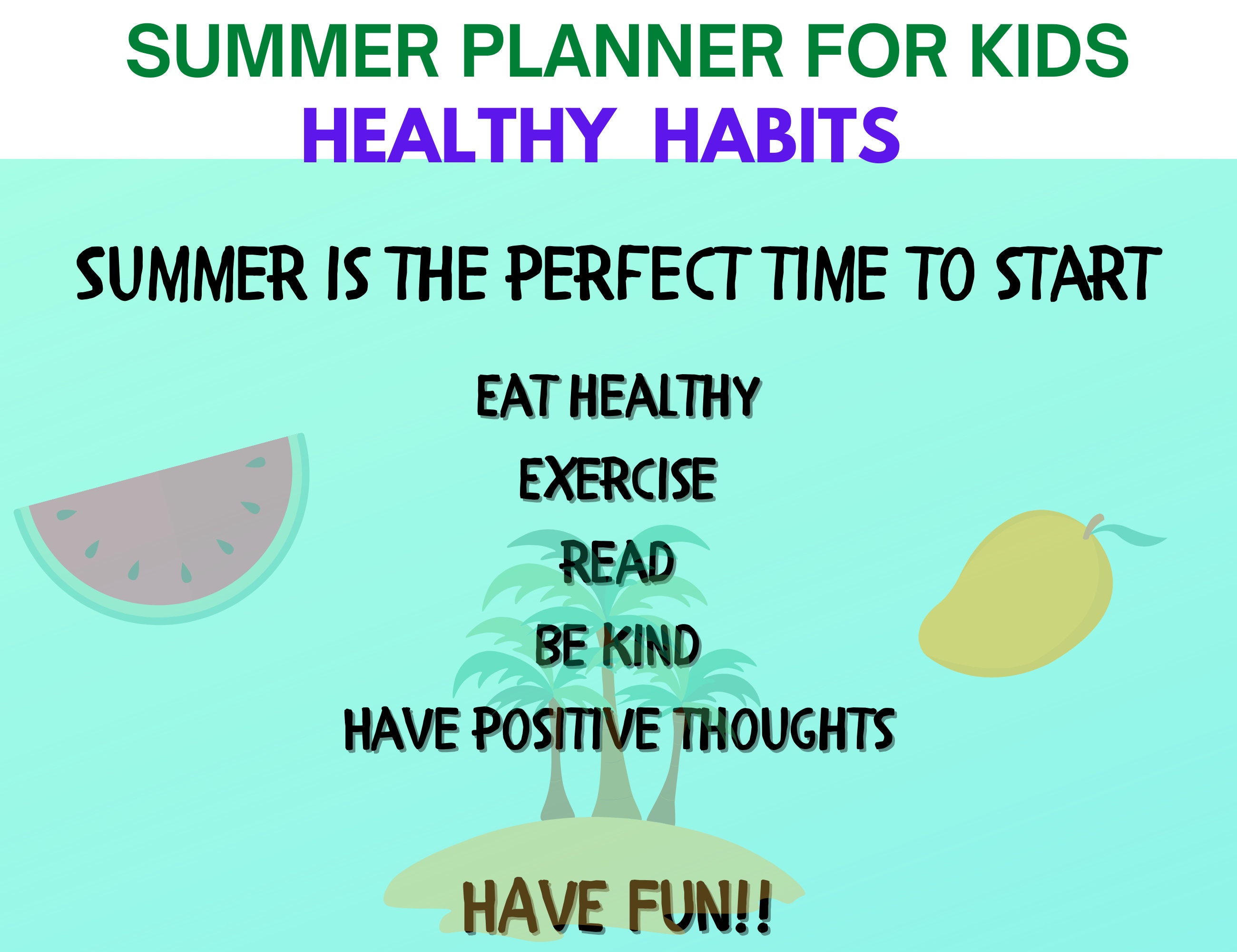 Printable SUMMER Planner Editable for Kids Healthy Habits Summer ...