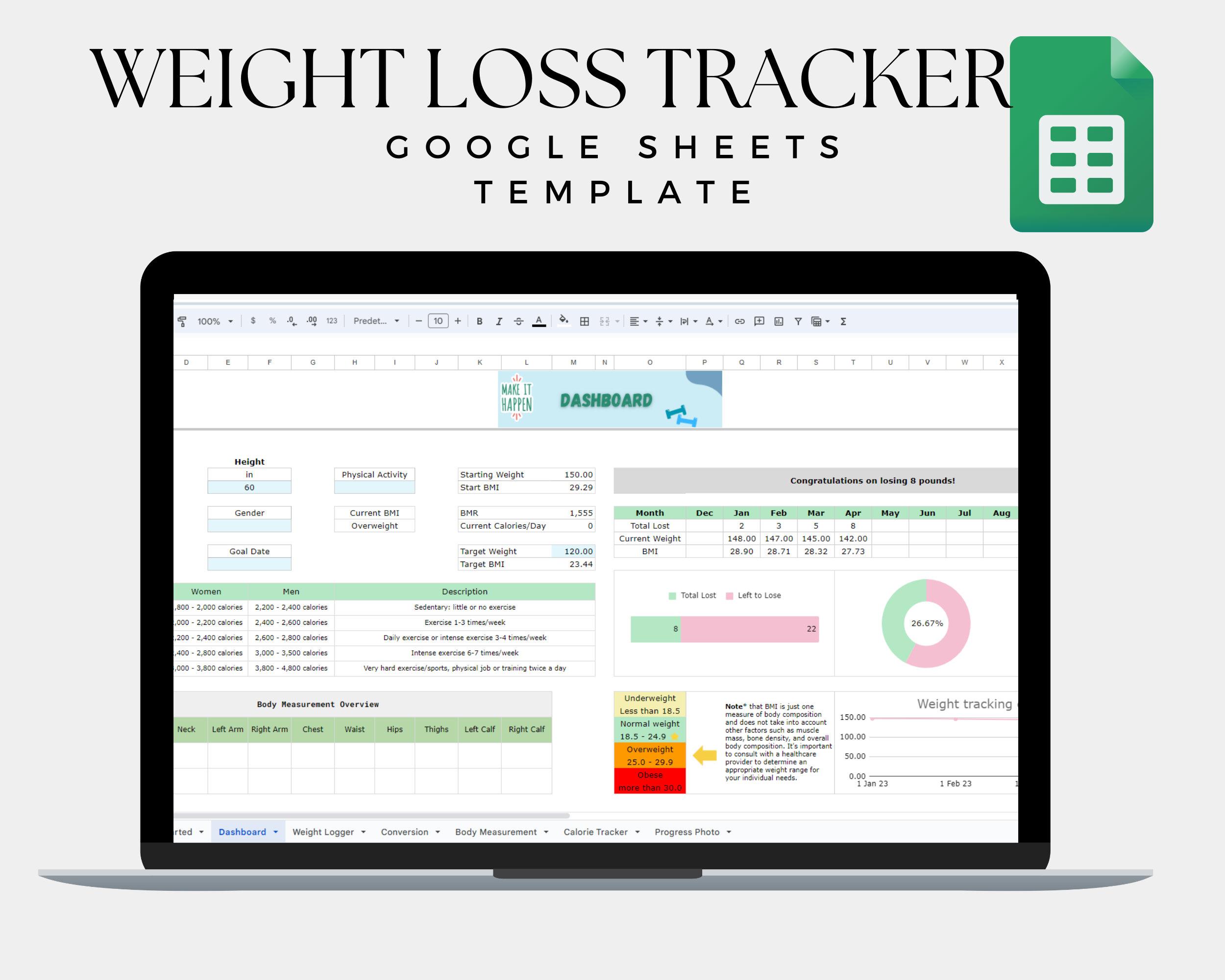 Hojas de cálculo de Weight Loss Tracker, Google Sheets, Weight Loss ...