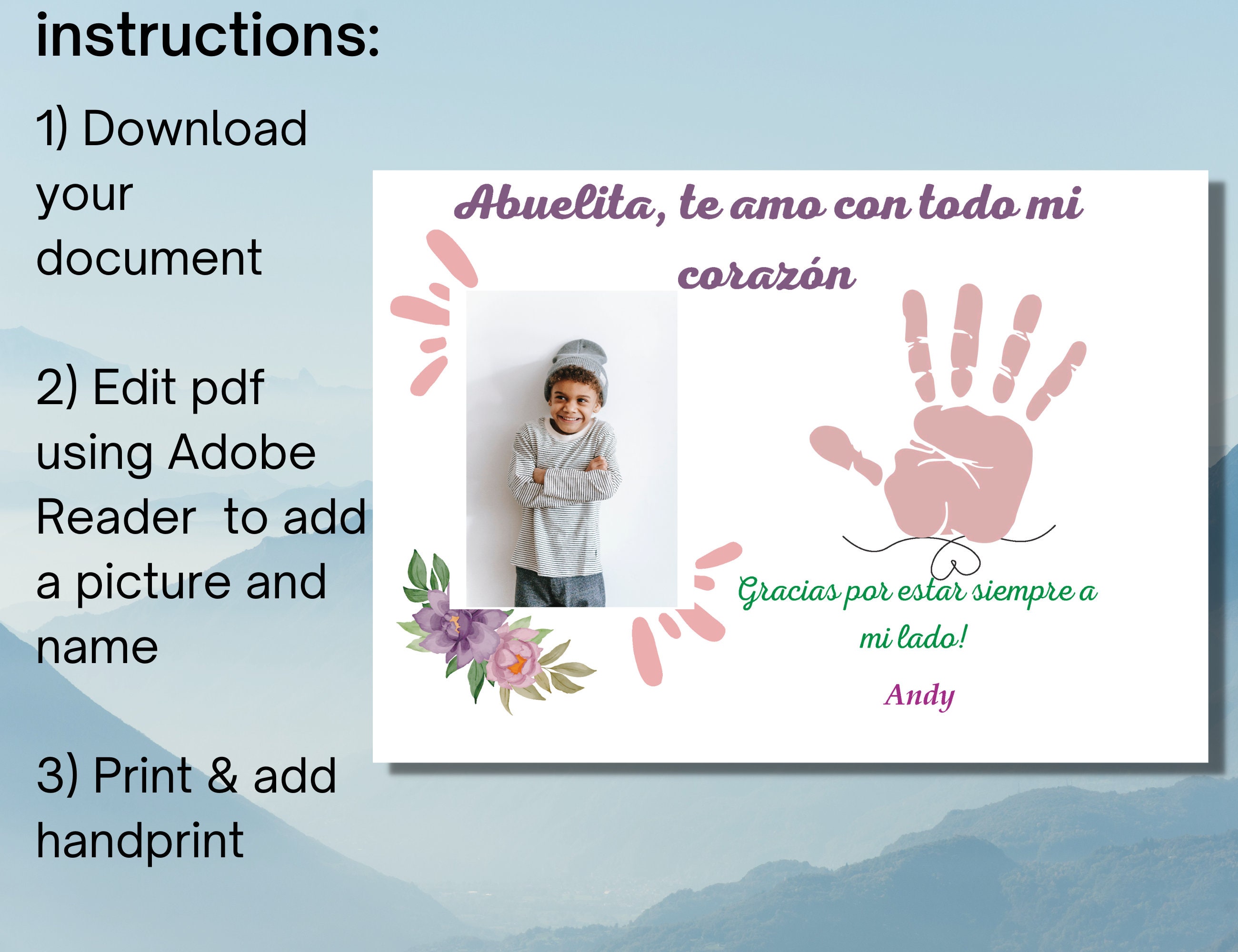 Grandparents Day Grandma Handprint Abuelita Photo Handprint Art in ...