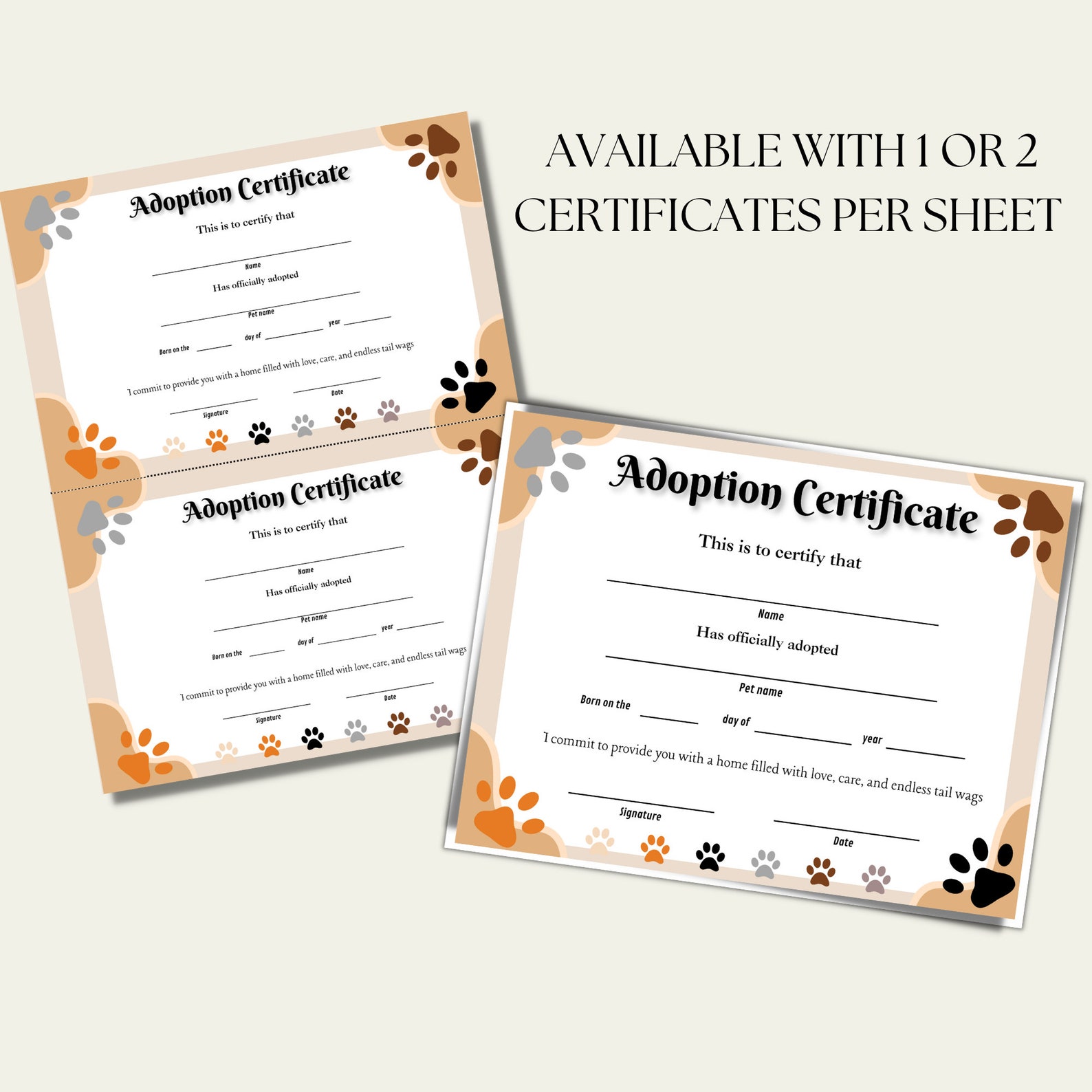 Pet Adoption Certificate Editable, Puppy Adoption Party, Dog Adoption ...
