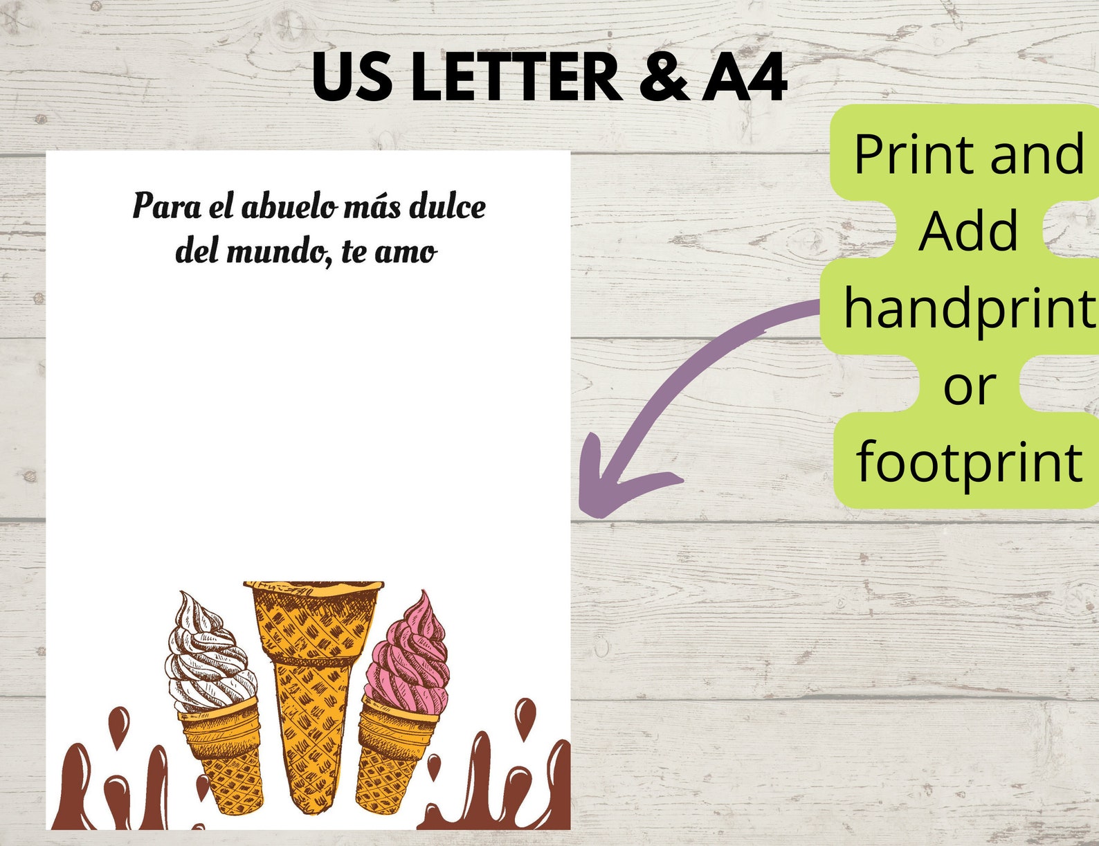 Abuelo Handprint Art, Gift for Abuelo in Spanish, Ice Cream Cone ...