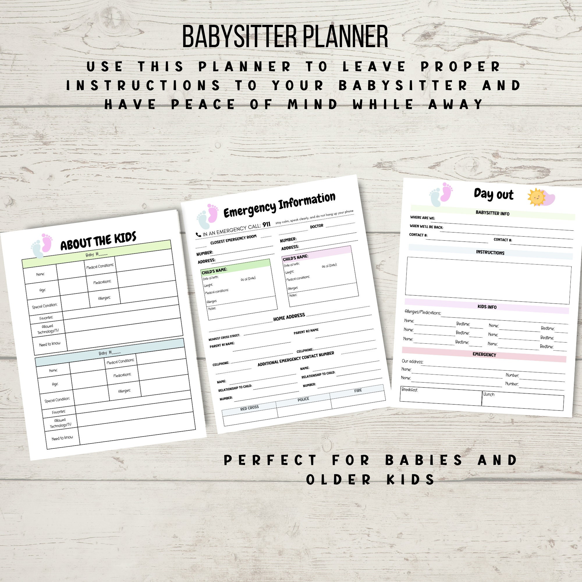 Babysitter Planner, Babysitter Binder, Baby Caregiver Planner, Fillable ...