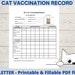 Cat Vaccination Record, Cat Health Record, Cat Shot Record, Pet Health ...