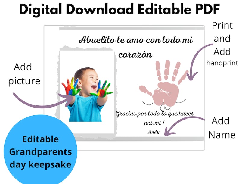 Grandparents Day Spanish Handprint Grandpa Abuelito Photo Art DIY ...