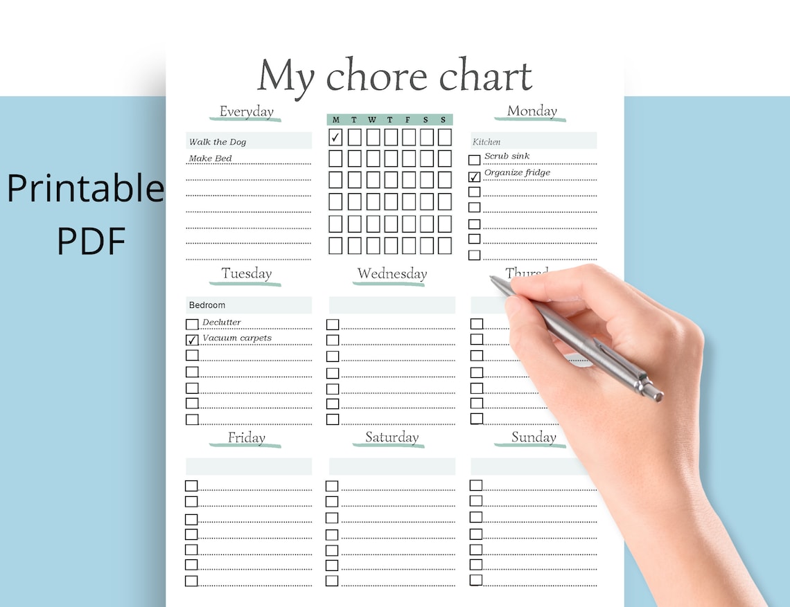 Adult Chore Chart Printable Chore Chart Printable for Adults - Etsy