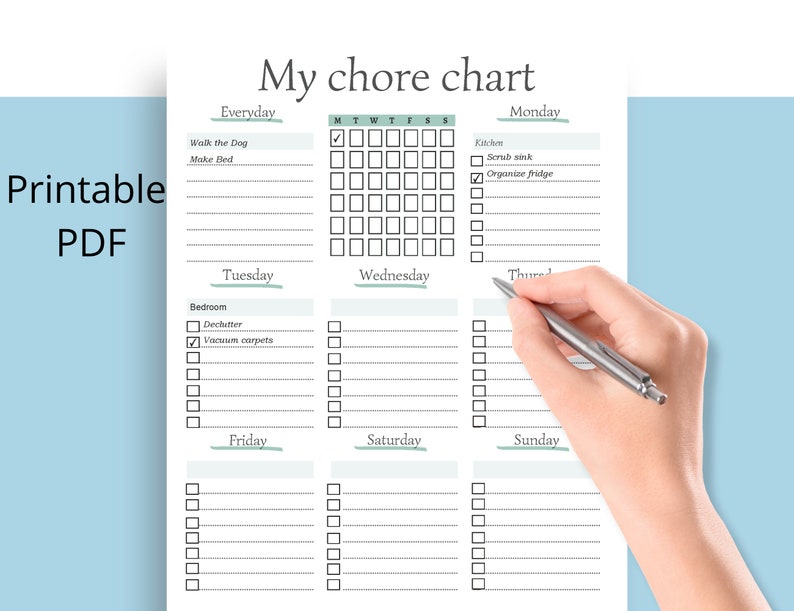 Adult Chore Chart Printable, Chore Chart Printable for Adults, Fillable ...