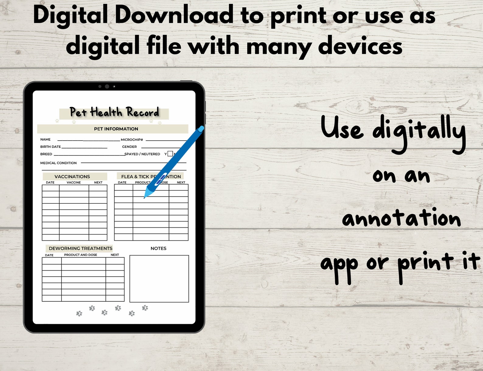 Pet Health Record Printable for New Puppy, Dog or Cat, Pet Health ...