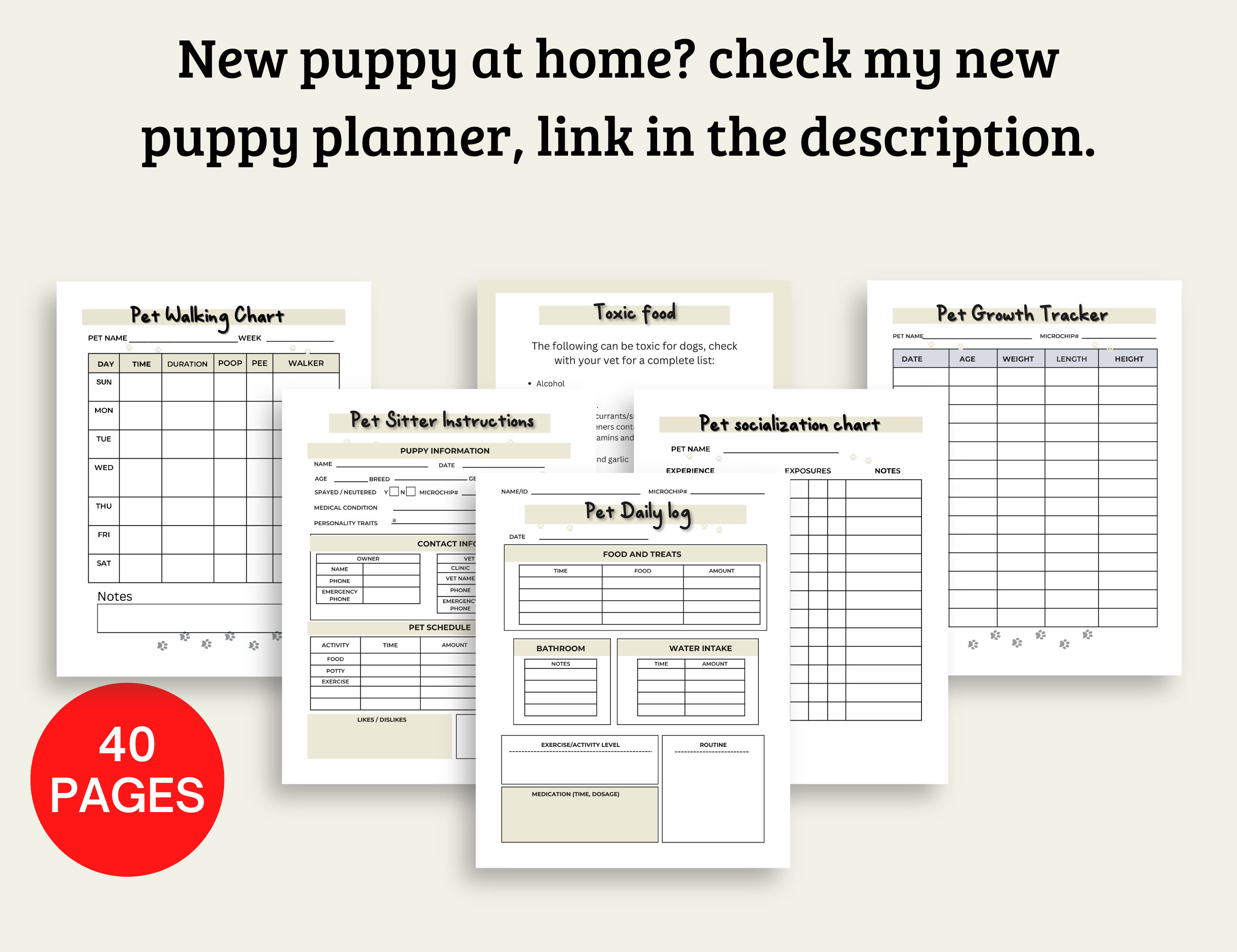 Pet Daily Log for New Puppy, Dog or Cat, Dog Daily Tracker Printable ...